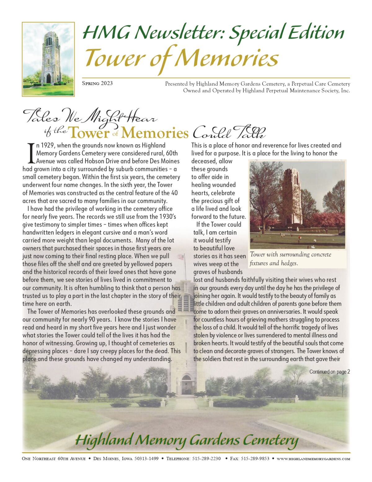 Special Edition Newsletter 2023 - Highland Memory Gardens